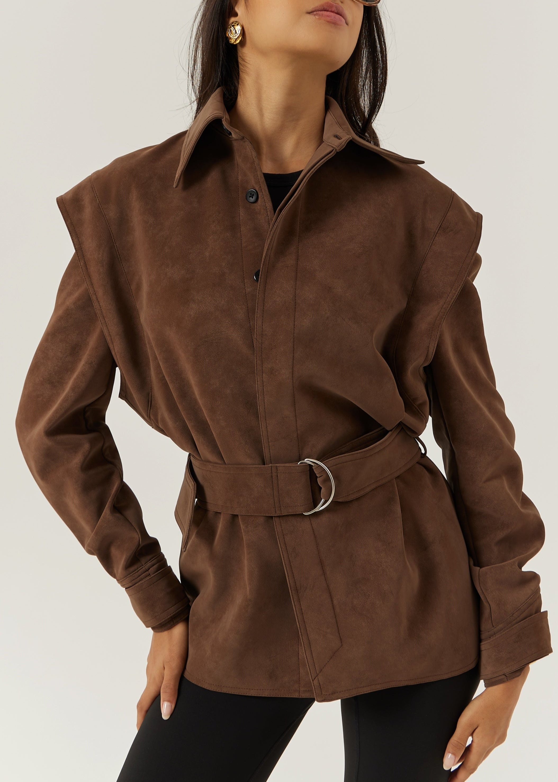 Kyle Faux Suede Shirt Jacket | Cocoa – VITA GRACE