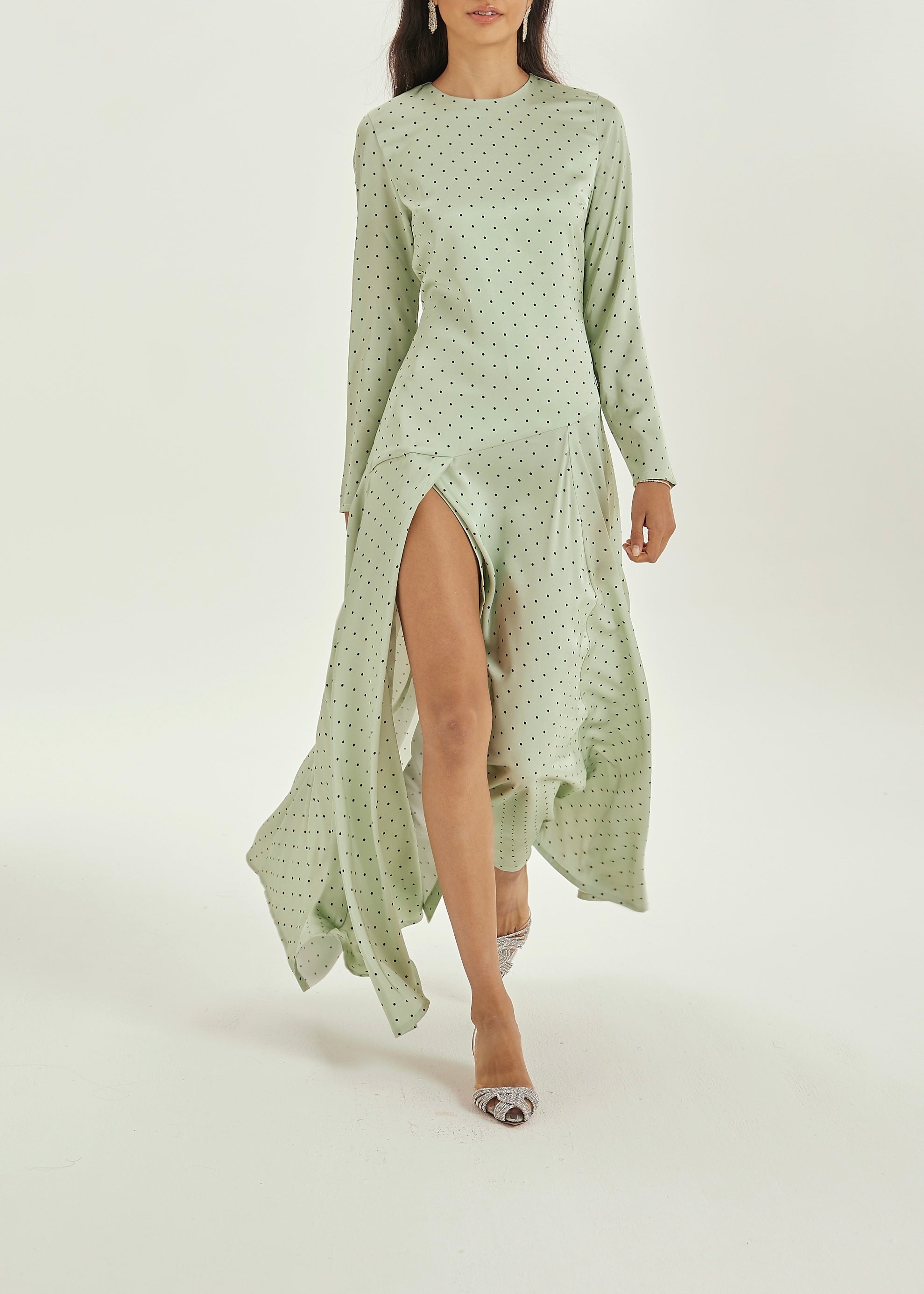 Raquel Polka Elegance Dress | Matcha – VITA GRACE